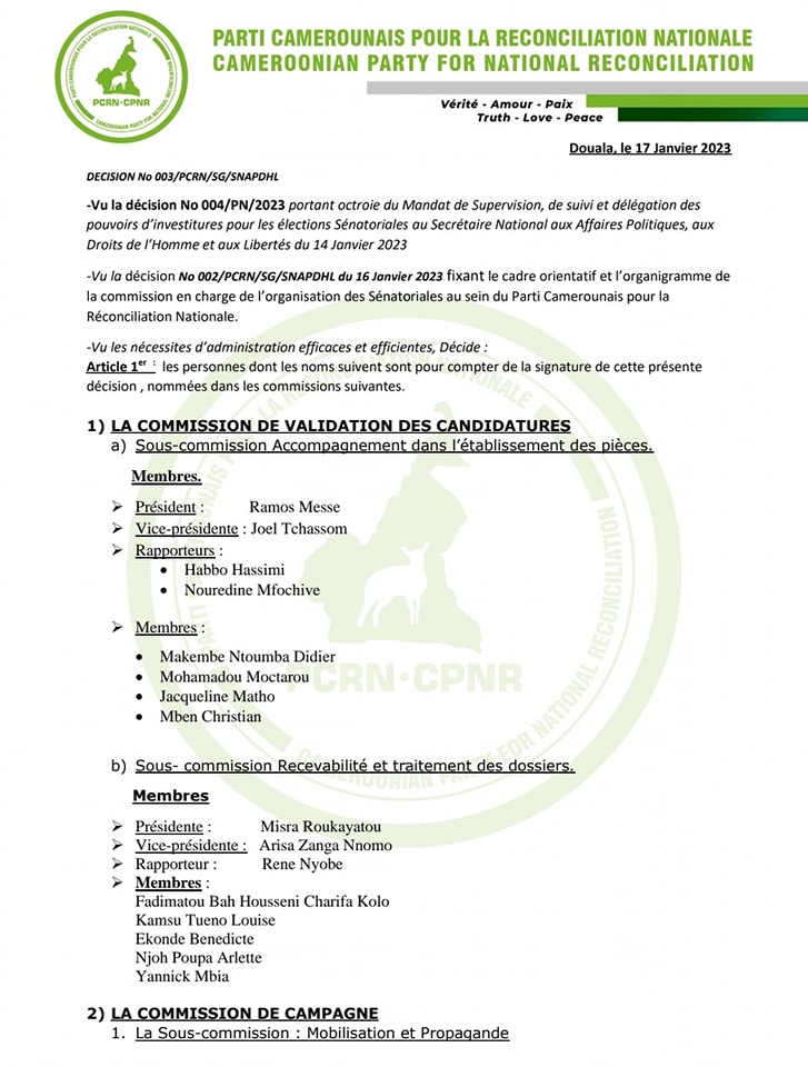 Cameroun : le PCRN prépare l’investiture des candidats pour les ...